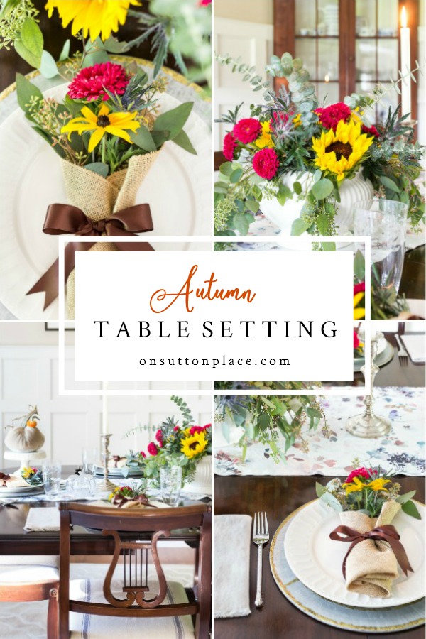 Simple Autumn Table Setting with Burlap Bouquets - On Sutton Place