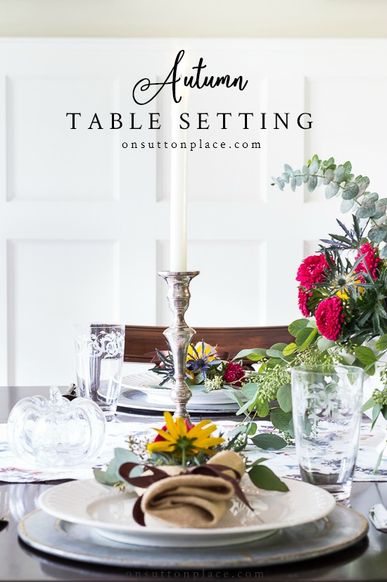 Simple Autumn Table Setting with Burlap Bouquets - On Sutton Place