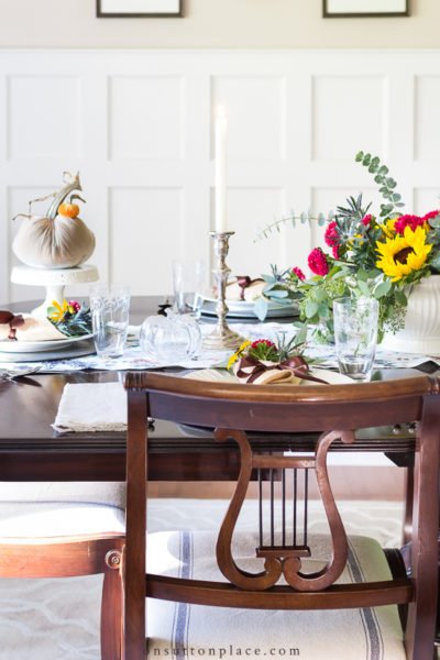 Simple Autumn Table Setting with Burlap Bouquets - On Sutton Place