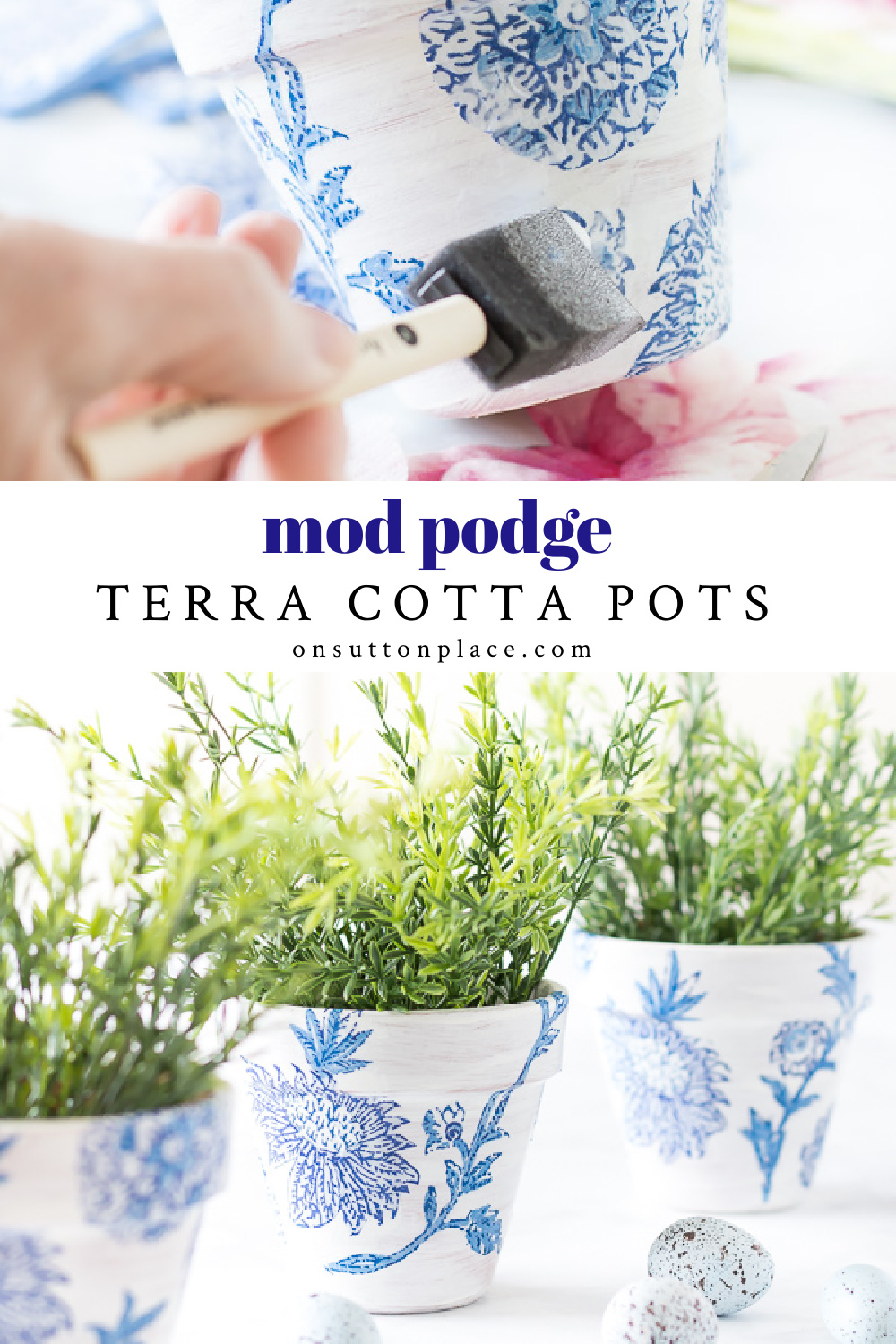 DIY Mod Podge Terra Cotta Pots - On Sutton Place