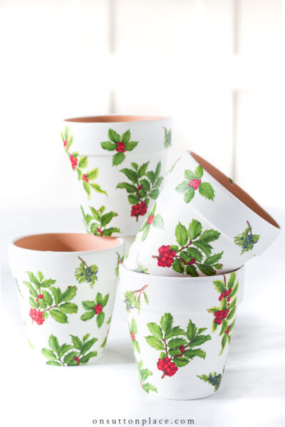 Festive DIY Mod Podge Christmas Pots - On Sutton Place