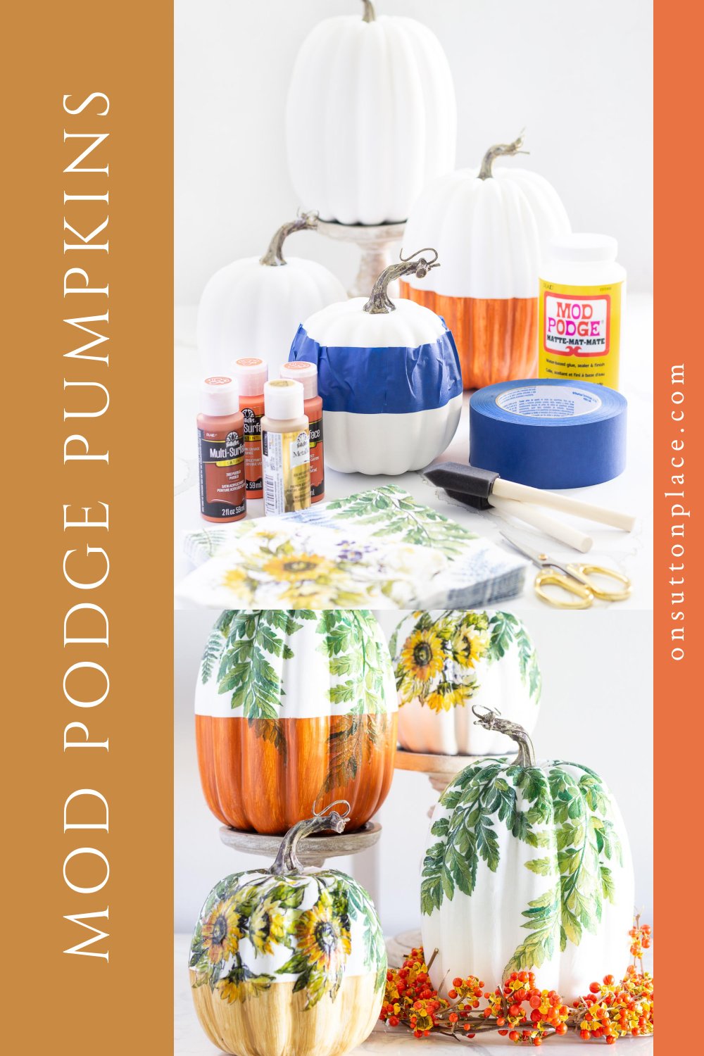 DIY Mod Podge Painted Pumpkins - On Sutton Place