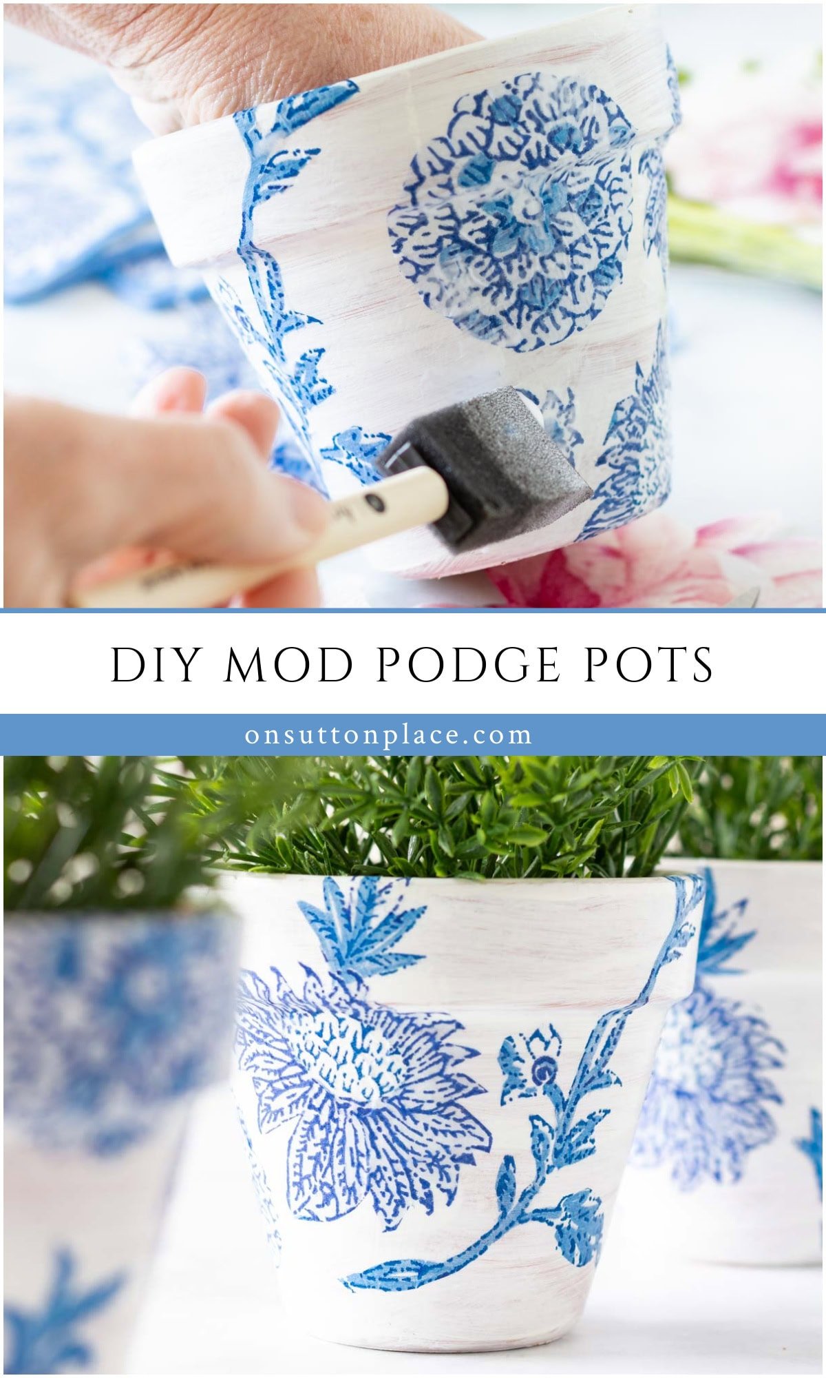 DIY Mod Podge Terra Cotta Pots - On Sutton Place