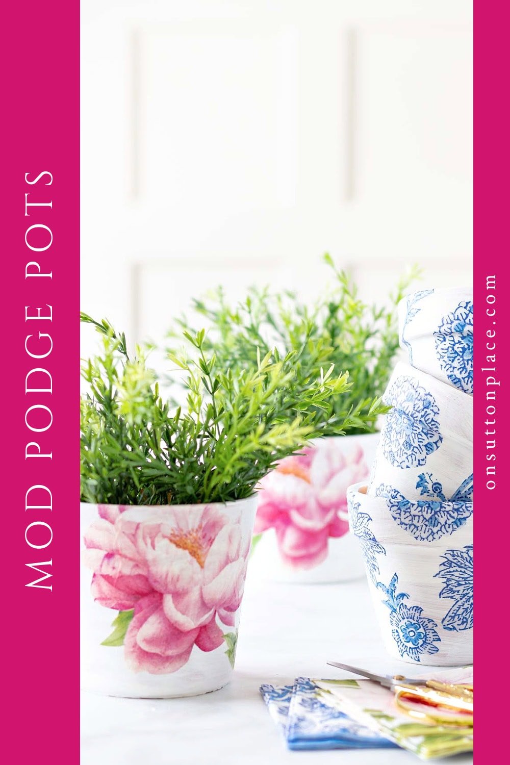 DIY Mod Podge Terra Cotta Pots - On Sutton Place